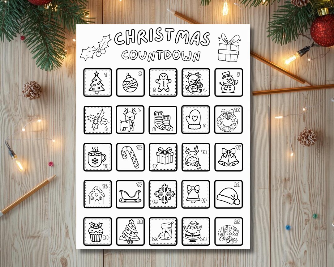 Christmas Countdown Coloring Page, Coloring Advent Calendar for Kids ...