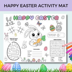 Easter Activity Placemat: Printable Coloring Page, Kids Games (PDF) - Etsy
