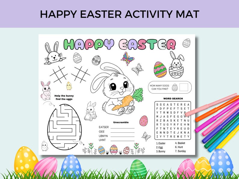 Easter Activity Placemat: Printable Coloring Page, Kids Games (PDF) - Etsy