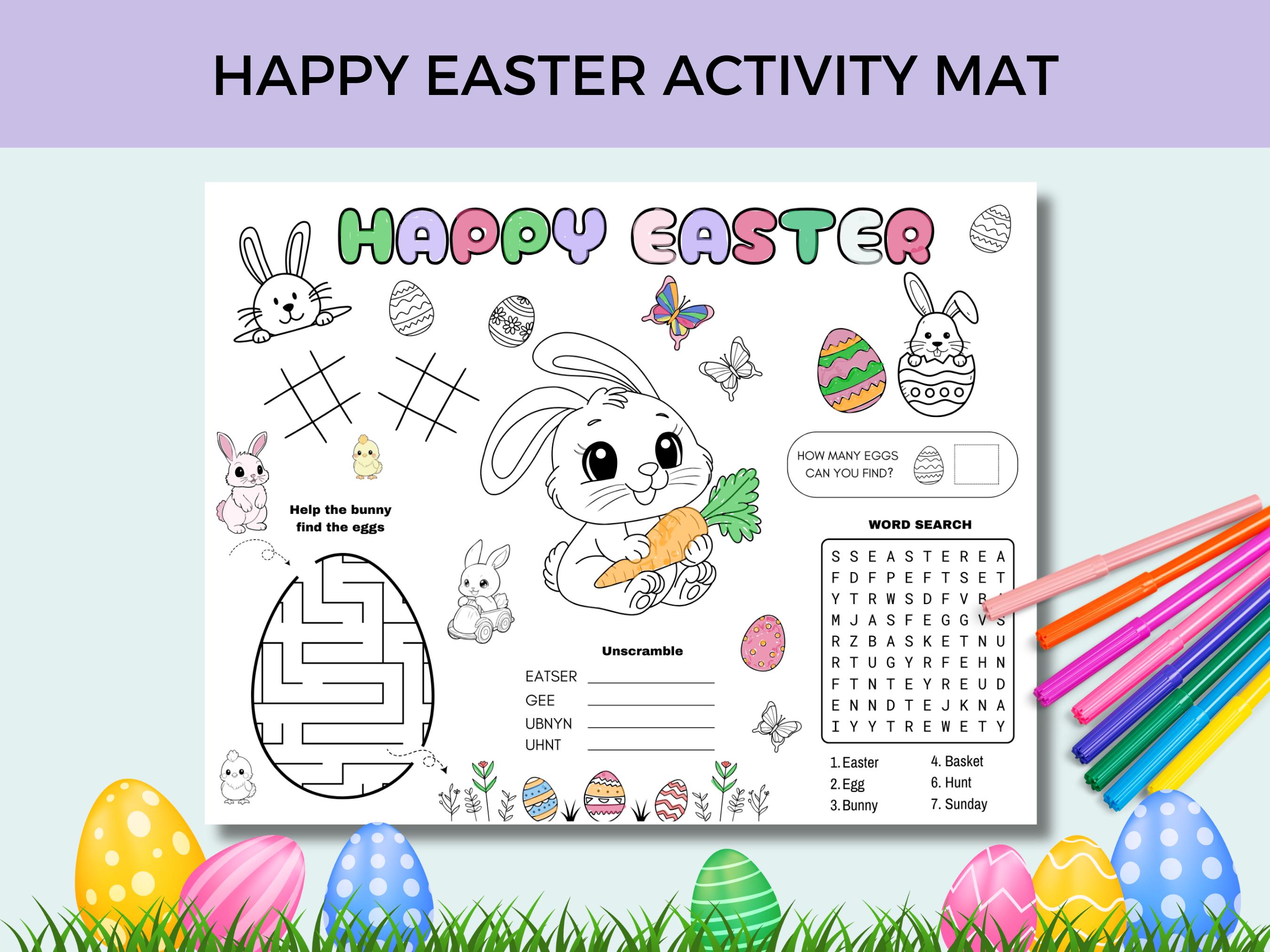 Easter Activity Placemat: Printable Coloring Page, Kids Games (PDF) - Etsy