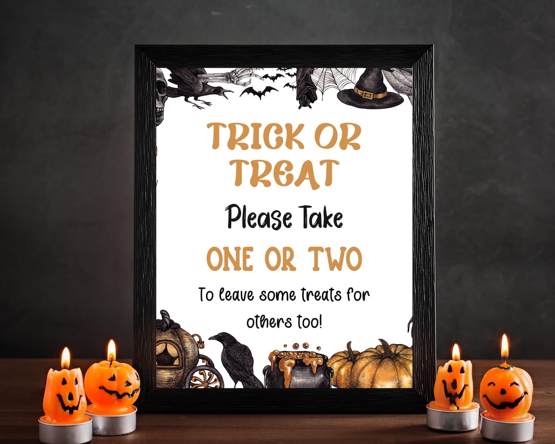 Halloween Candy Bowl Sign, Printable Halloween Door Sign, Trick or ...