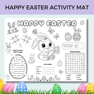 Easter Activity Placemat: Printable Coloring Page, Kids Games (PDF) - Etsy