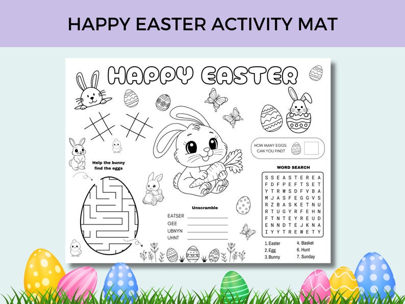 Easter Activity Placemat: Printable Coloring Page, Kids Games (PDF) - Etsy