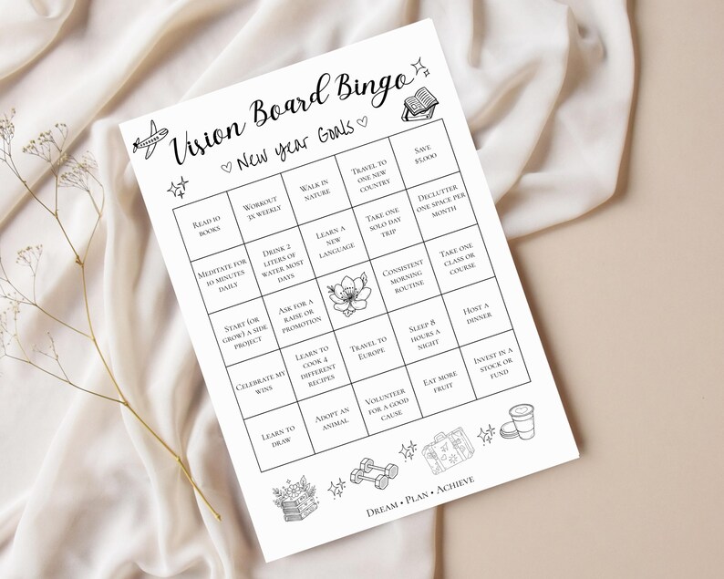 Vision Board Bingo Card 2026 Printable, Editable Vision Board New Year ...