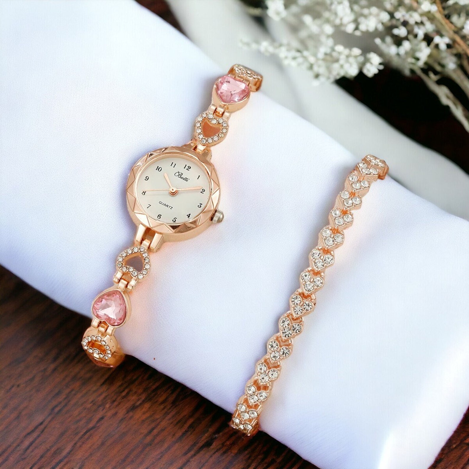 2 Piece Vintage Gold Womens Dainty Watch With Bracelet Watch for Women, Present for Her, Vintage ...