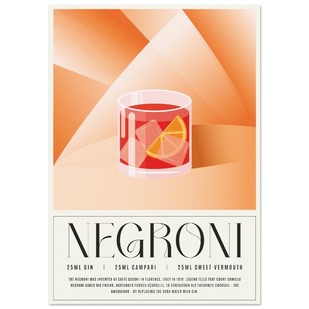 Negroni Poster, Unframed, A4/A3/A2/A1/A0 Sizes, Wall Art, Drink Posters ...