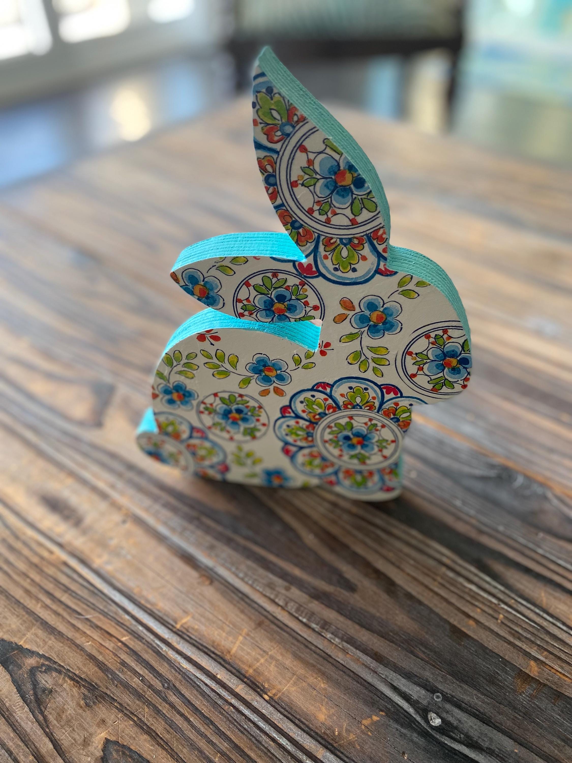 Wooden Bunny Cut Out With Custom Painted Sides and Mod Podge Center. - Etsy