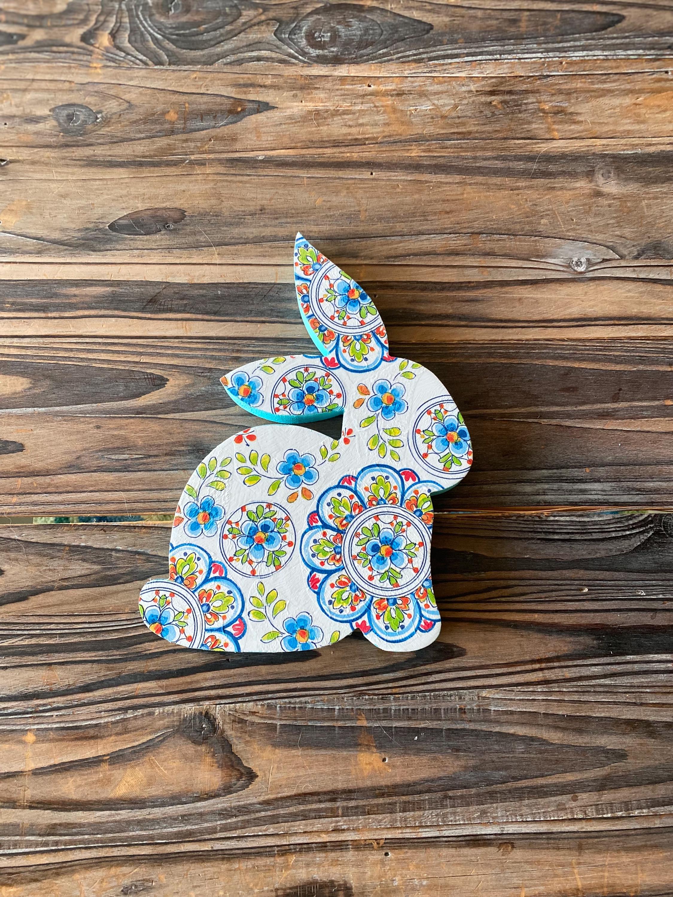 Wooden Bunny Cut Out With Custom Painted Sides and Mod Podge Center. - Etsy