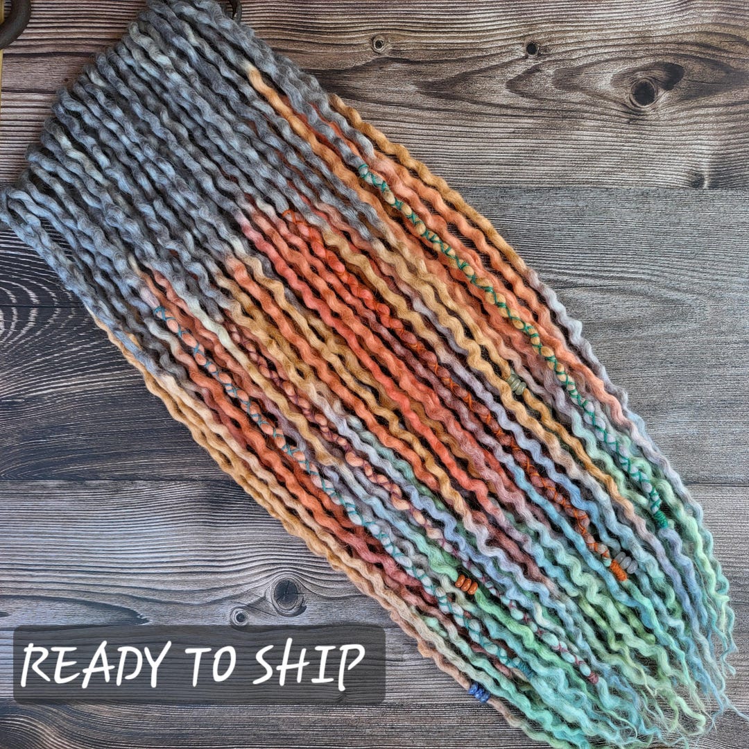25DE Wool "summer Storms" Dreadlocks Braid-in Half Set Curly Charcoal ...