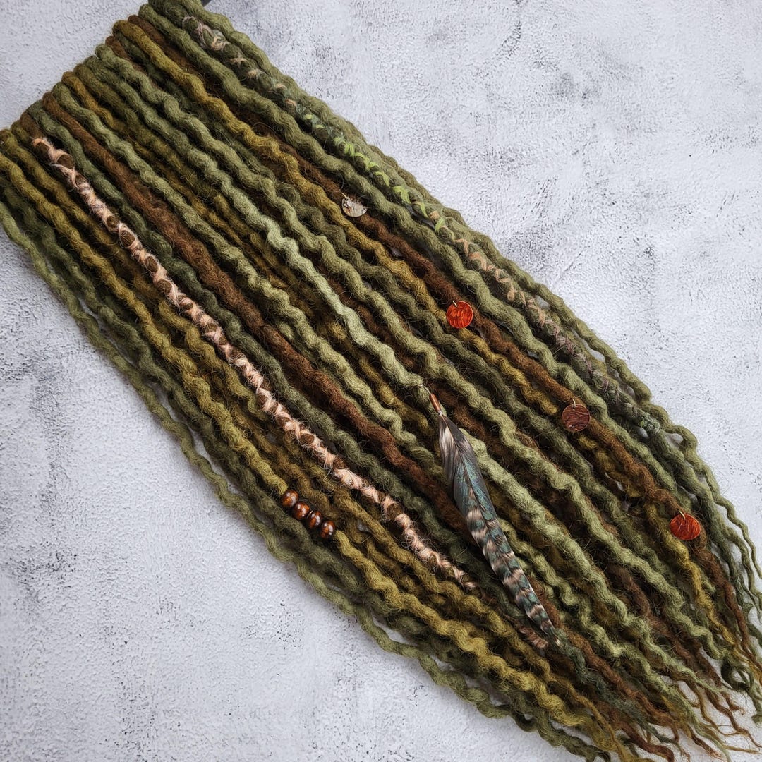 FOREST VIBES- Wool Dreadlocks Braid-in Extensions Khaki & Olive Green ...