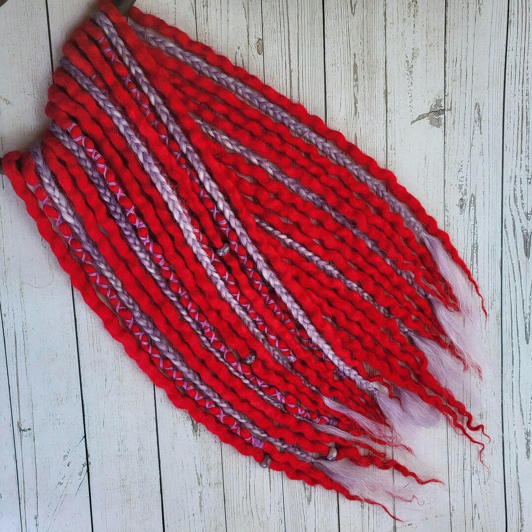 15 DE Wool Dreadlocks Braid-in Accent Set Cherry Red and Lavender Ready ...