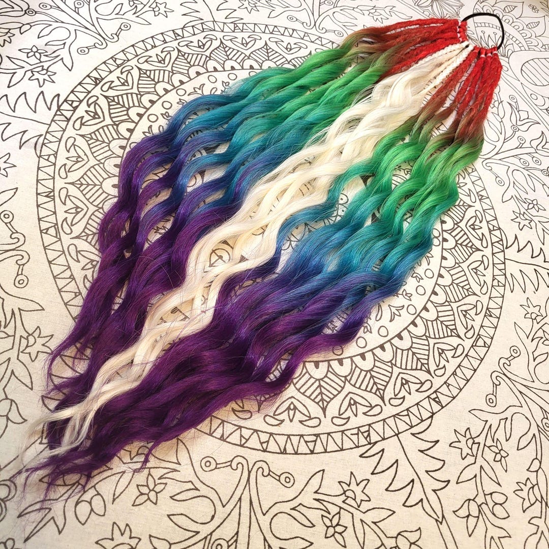 Premade Wavy Locs Ponytails Rainbow With Blond Halloween Curly ...