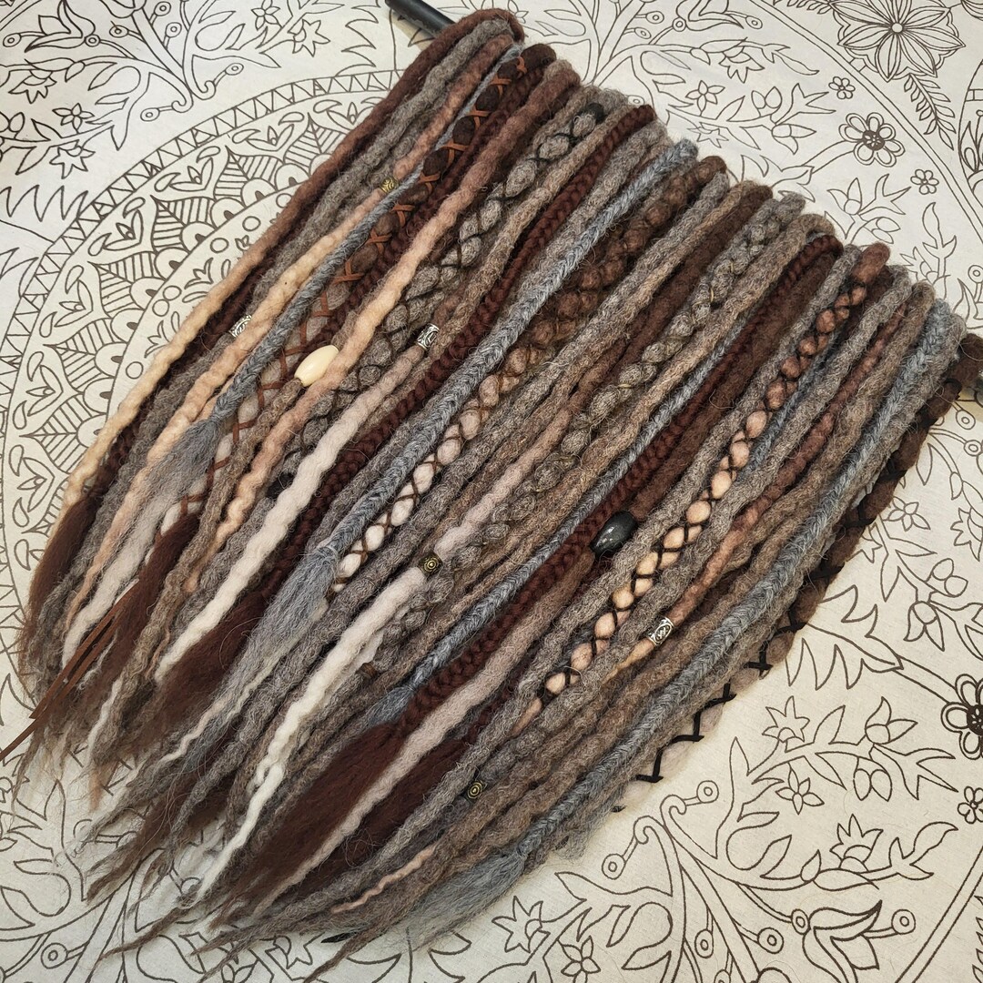 50DE Premade Wool Dreadlocks and Braids Full Set Browns and Grays ...