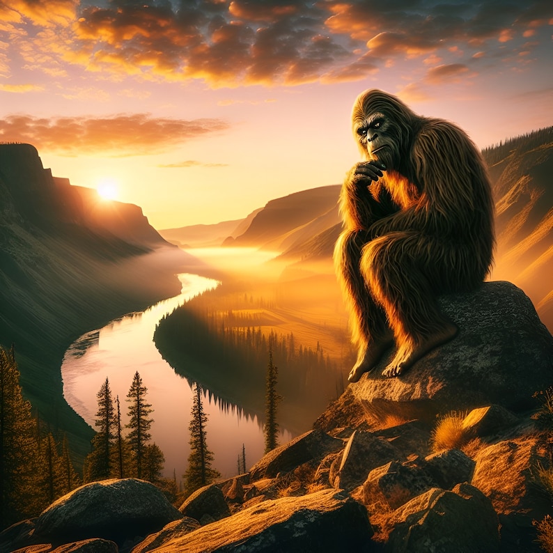 Guardian of the Wilderness: Sasquatch's Sunset Vigil Digital Art Print ...