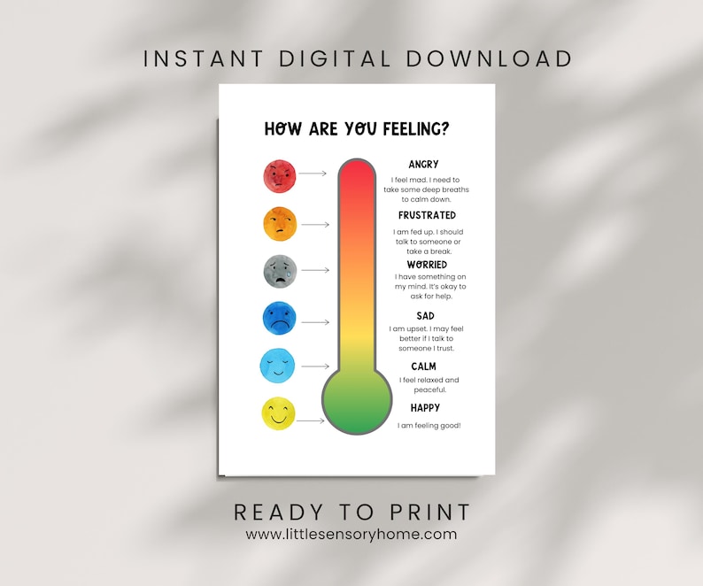 Feelings Thermometer Chart – Printable Emotional Regulation Tool for ...