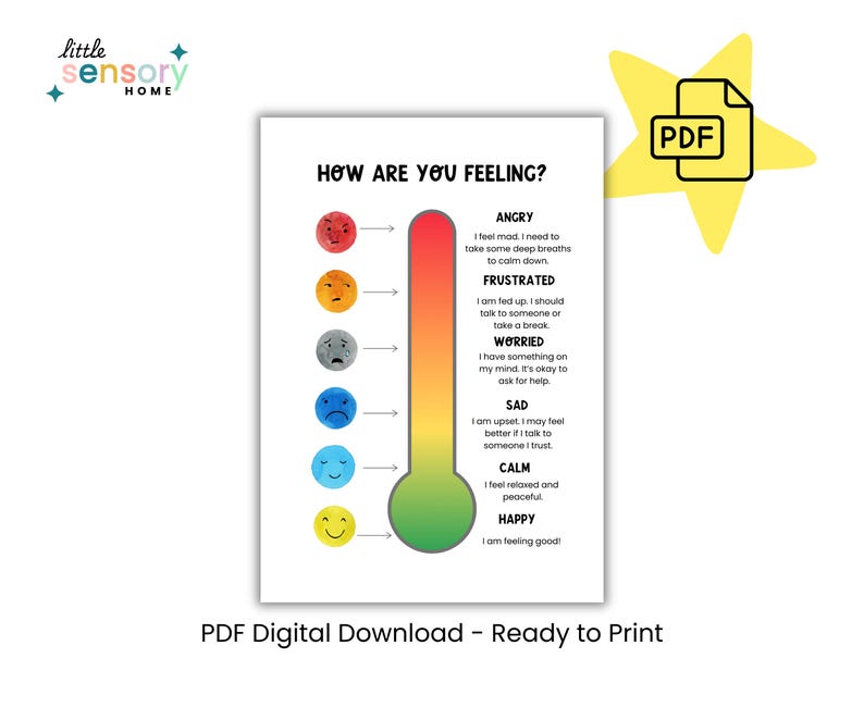 Feelings Thermometer Chart – Printable Emotional Regulation Tool for ...