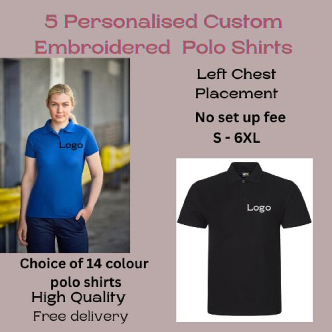 5 Personalised Logo Polo Shirts, Custom Printed Polo Shirts ...