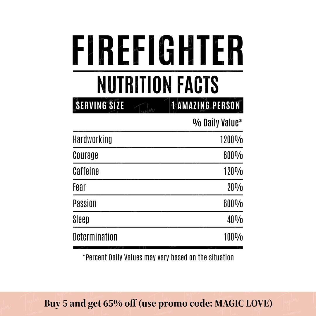 Funny Firefighter Svg, Firefighter Png, Nutritional Facts Fire Fighter ...