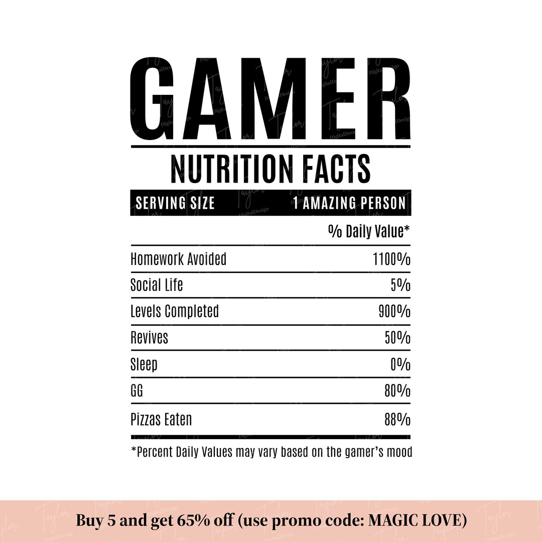 Gamer Svg, Funny Gamer Png, Nutritional Facts Gamer Design, Funny Svg ...