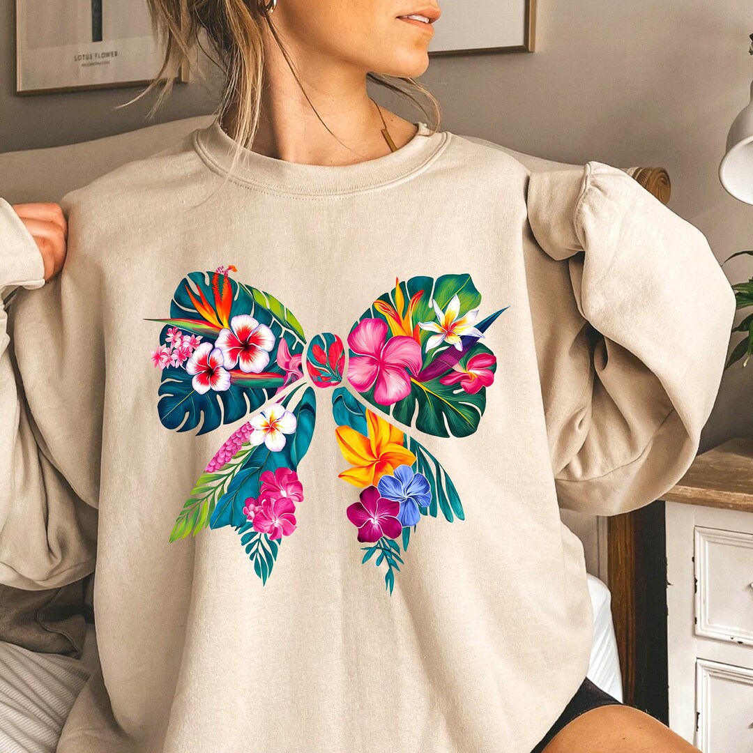 Summer Vibes Coquette Bow Png, Tropical Flowers Bow Sublimation Design ...