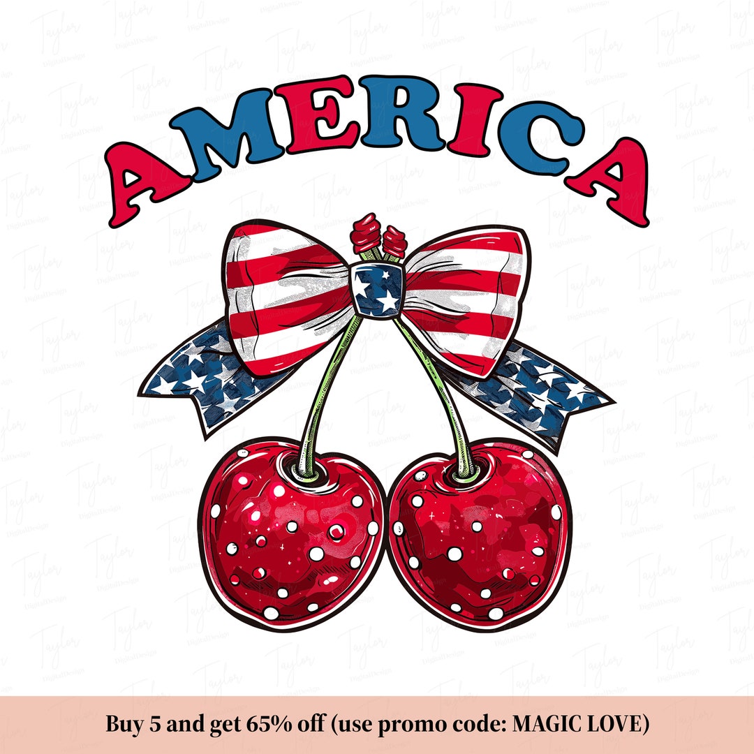 Coquette American Flag Png Svg, Cherry Coquette Bow, 4th of July Png ...