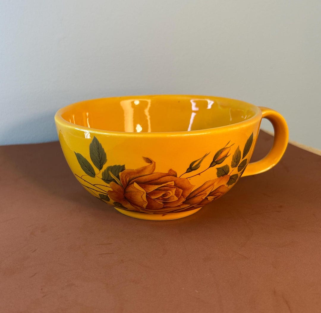 Vintage Mccoy Large Yellow Mug or Soup Bowl With Roses, Made in the USA ...