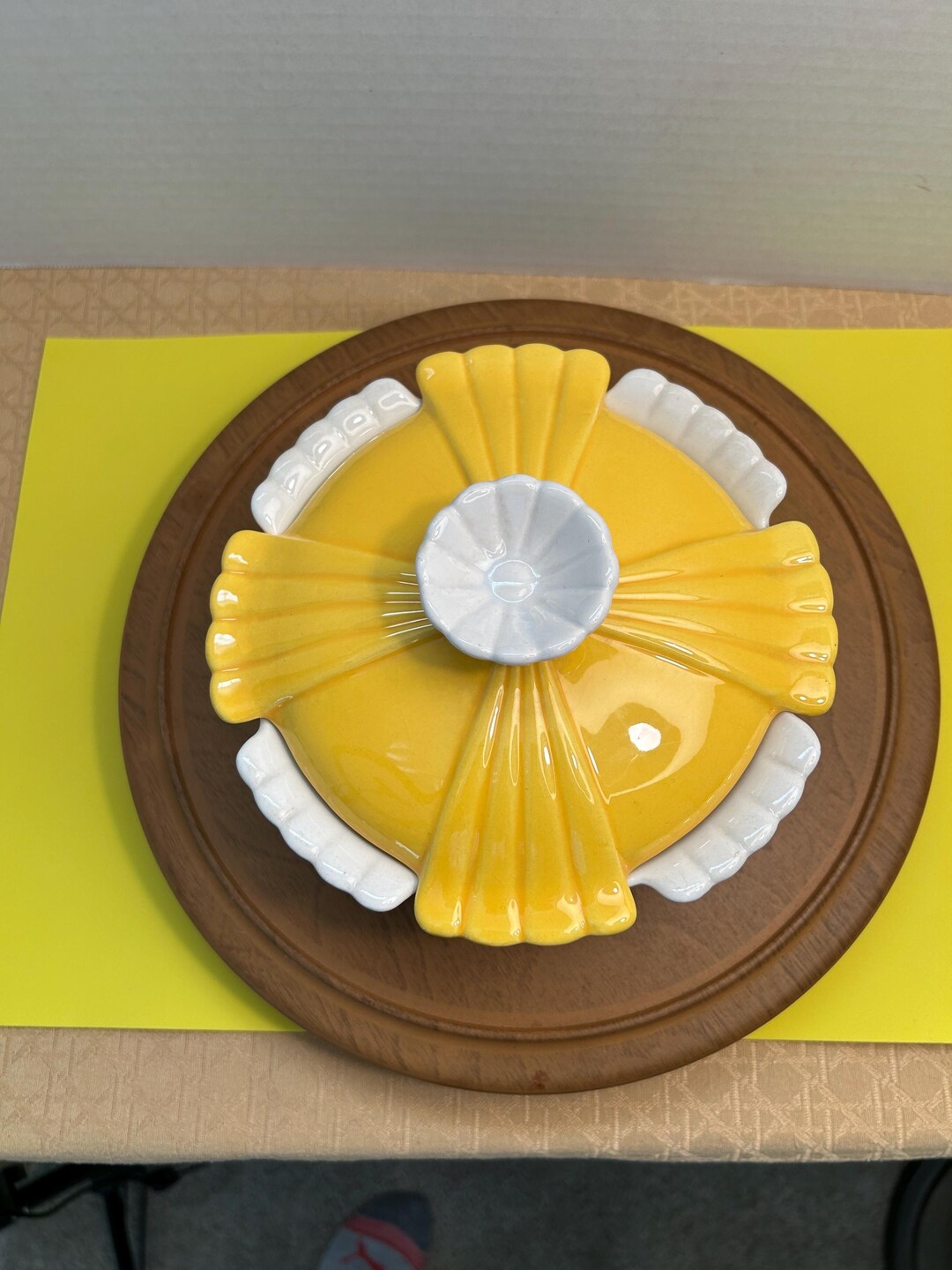 Vintage Lazy Susan California Pottery Set in Yellow and White With ...