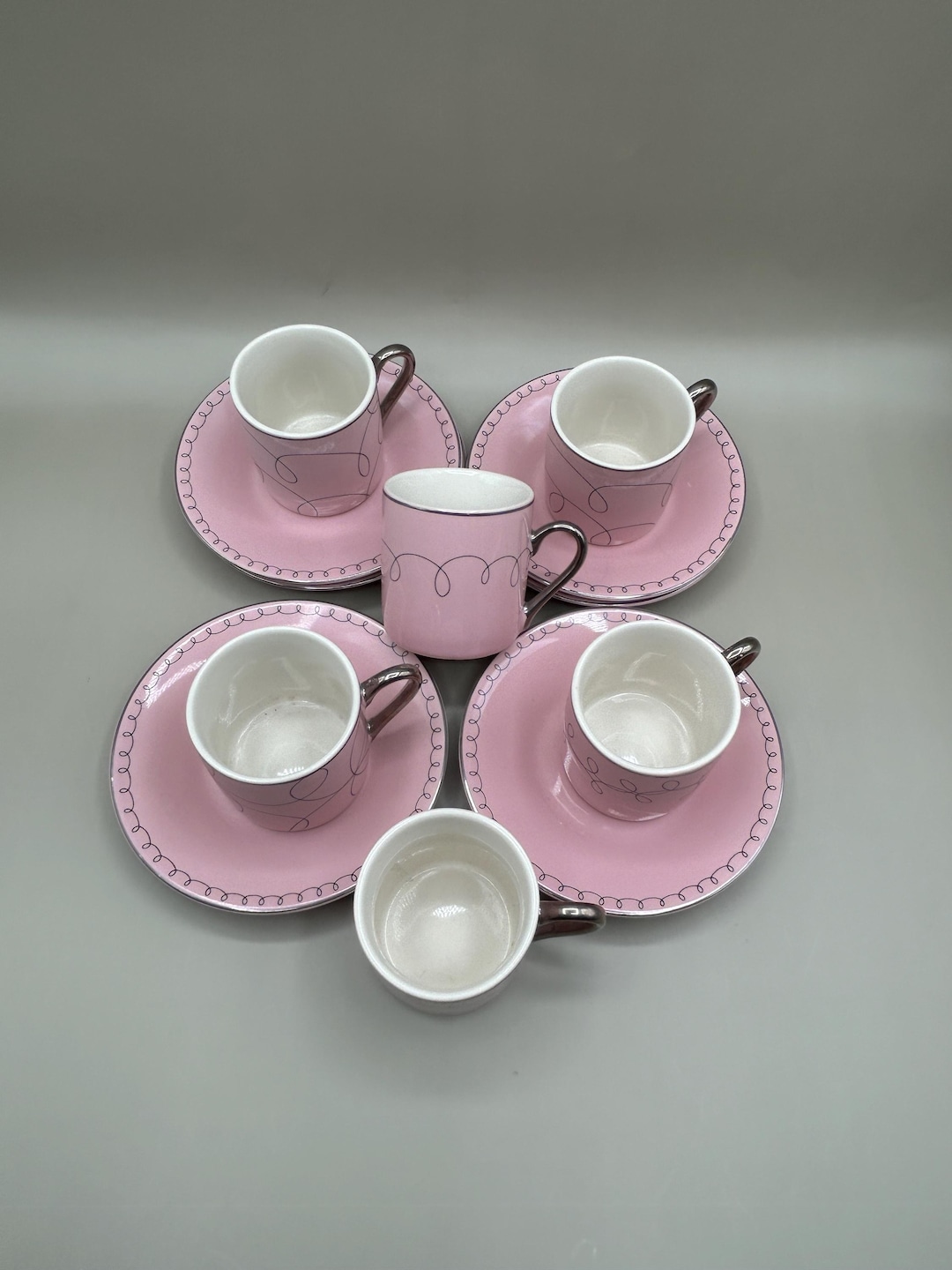 Vintage Classic Coffee and Tea Brand Set of 6 Pink Tea Cups With Plates ...