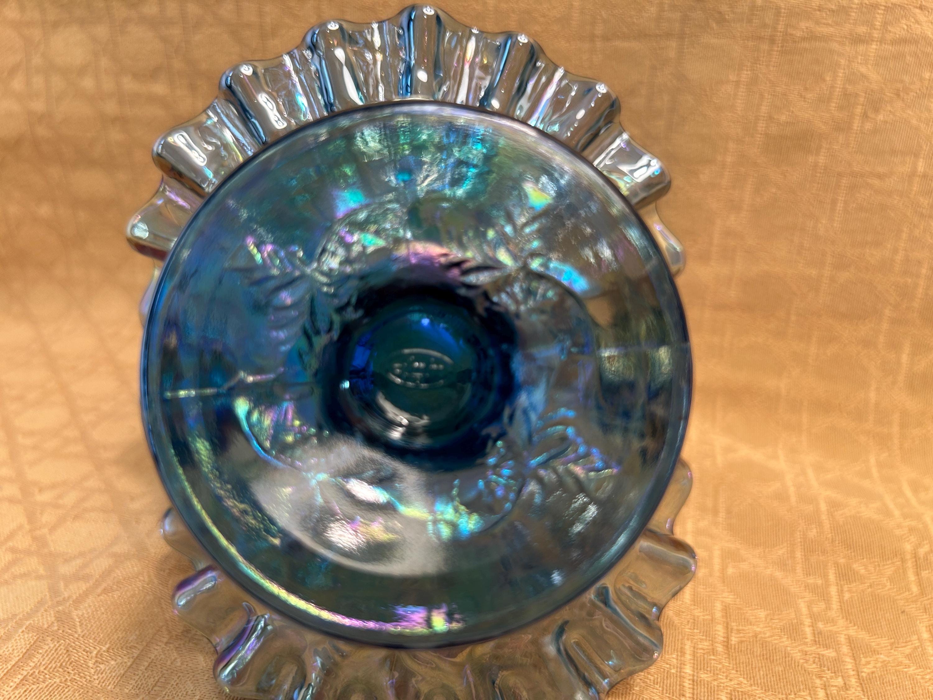 Vintage Fenton Strawberry Pattern Iridescent Blue Ruffled Edge and ...