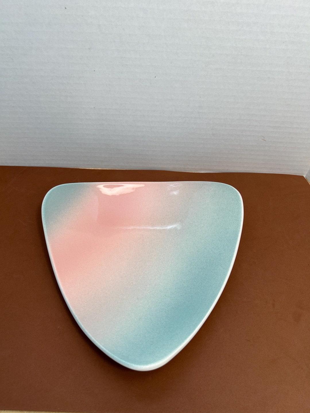 Vintage Ombre Triangle Serving Dish or Trinket Tray in Pink and Teal ...