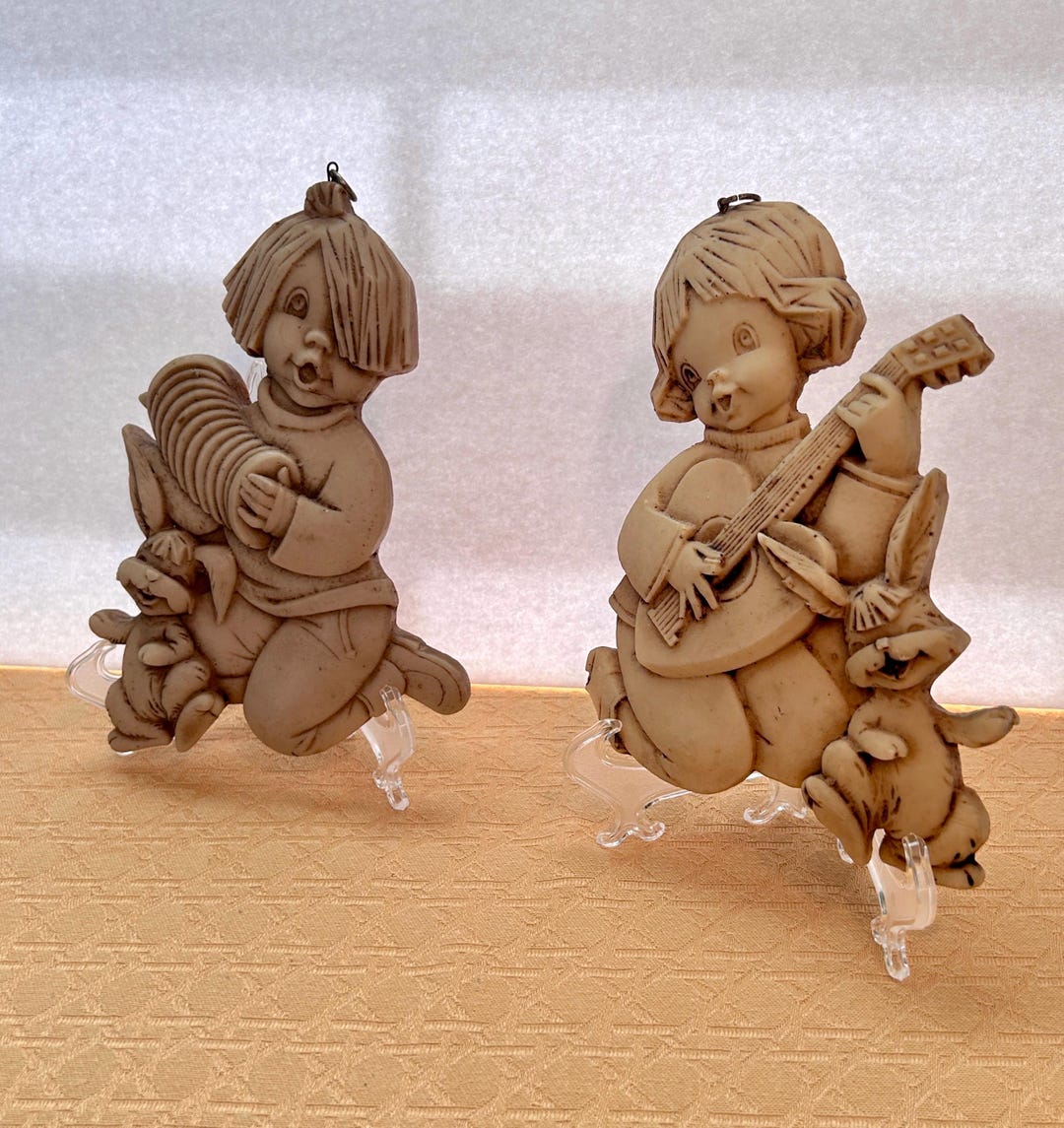 Vintage Resin Art, Children Playing Mandolin and Accordion Dancing ...