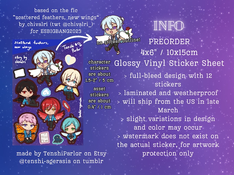 PREORDER Ensemble Stars Wings AU 4x6 Vinyl Sticker Sheet wataru Hibiki ...