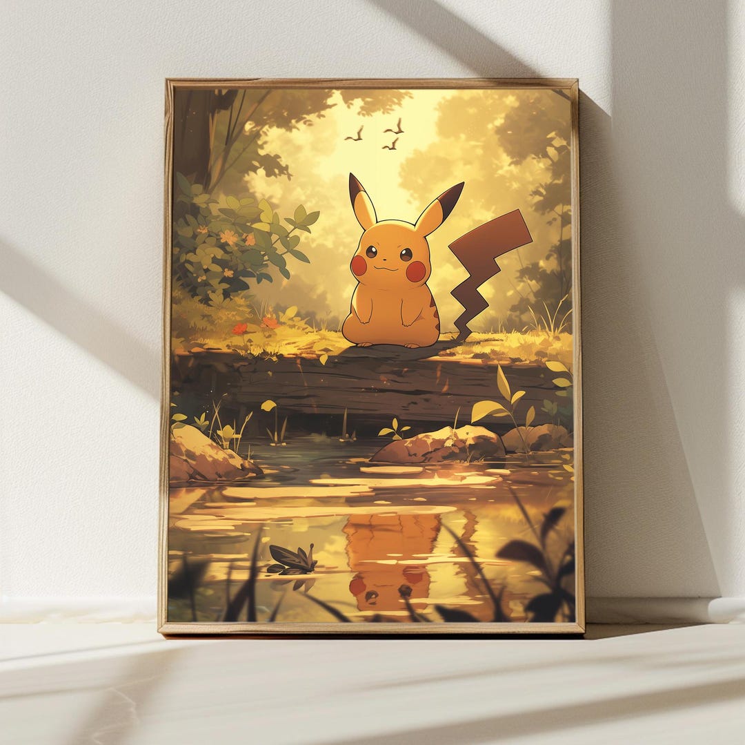 5K Pikachu in a Sepia Forest Landscape , Japanese Art Style Printable ...