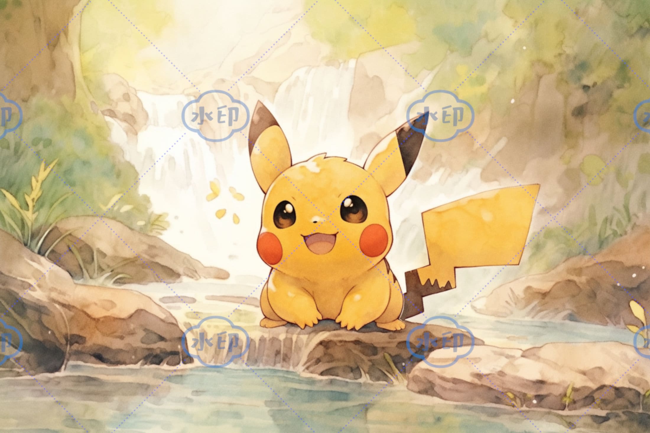 Pikachu in Nature, Japanese Art Style Painting Digital Print, Wall Art ...