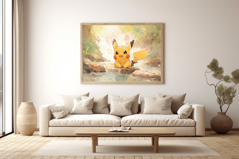Pikachu in Nature, Japanese Art Style Painting Digital Print, Wall Art ...