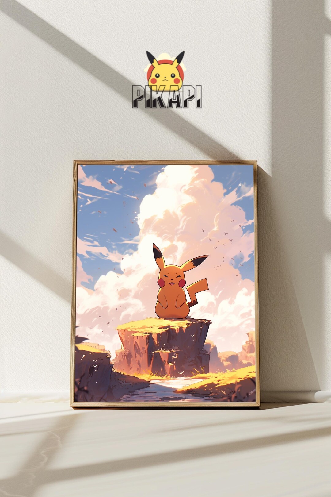 5K Pikachu on a Rock, With a River, Japanese Art Style Painting Digital ...