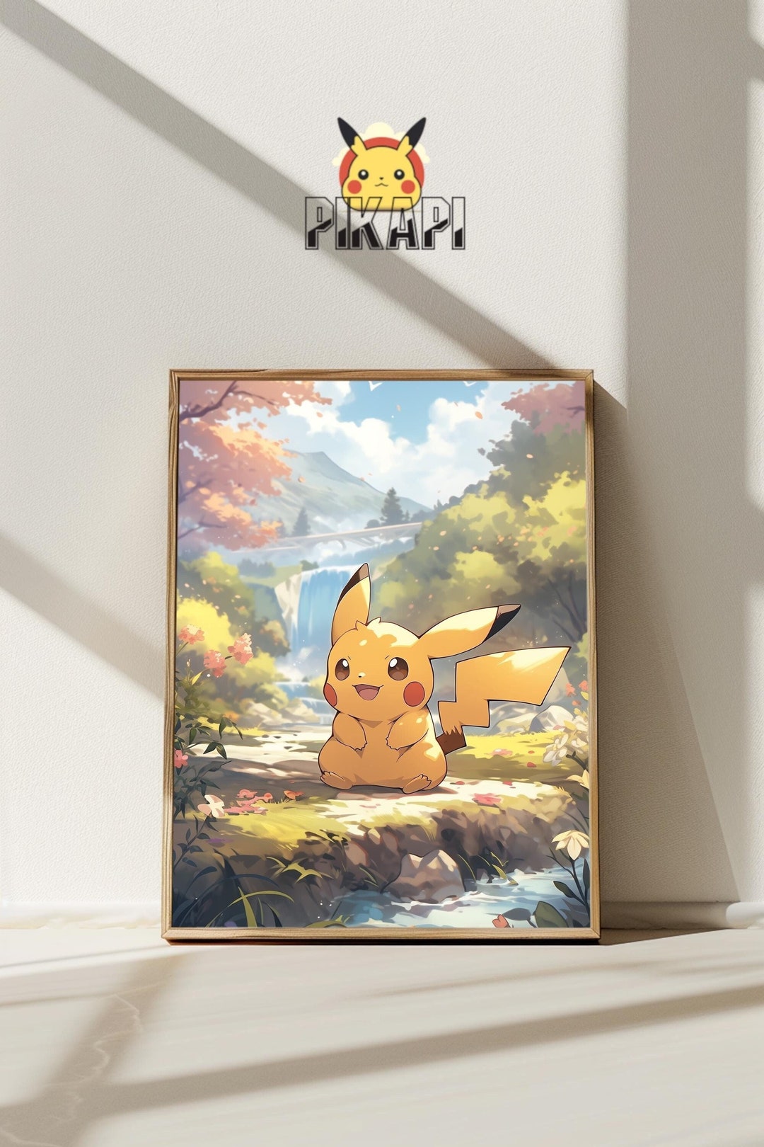 5K Pikachu With Waterfall & River, Japanese Art Style Painting Digital ...