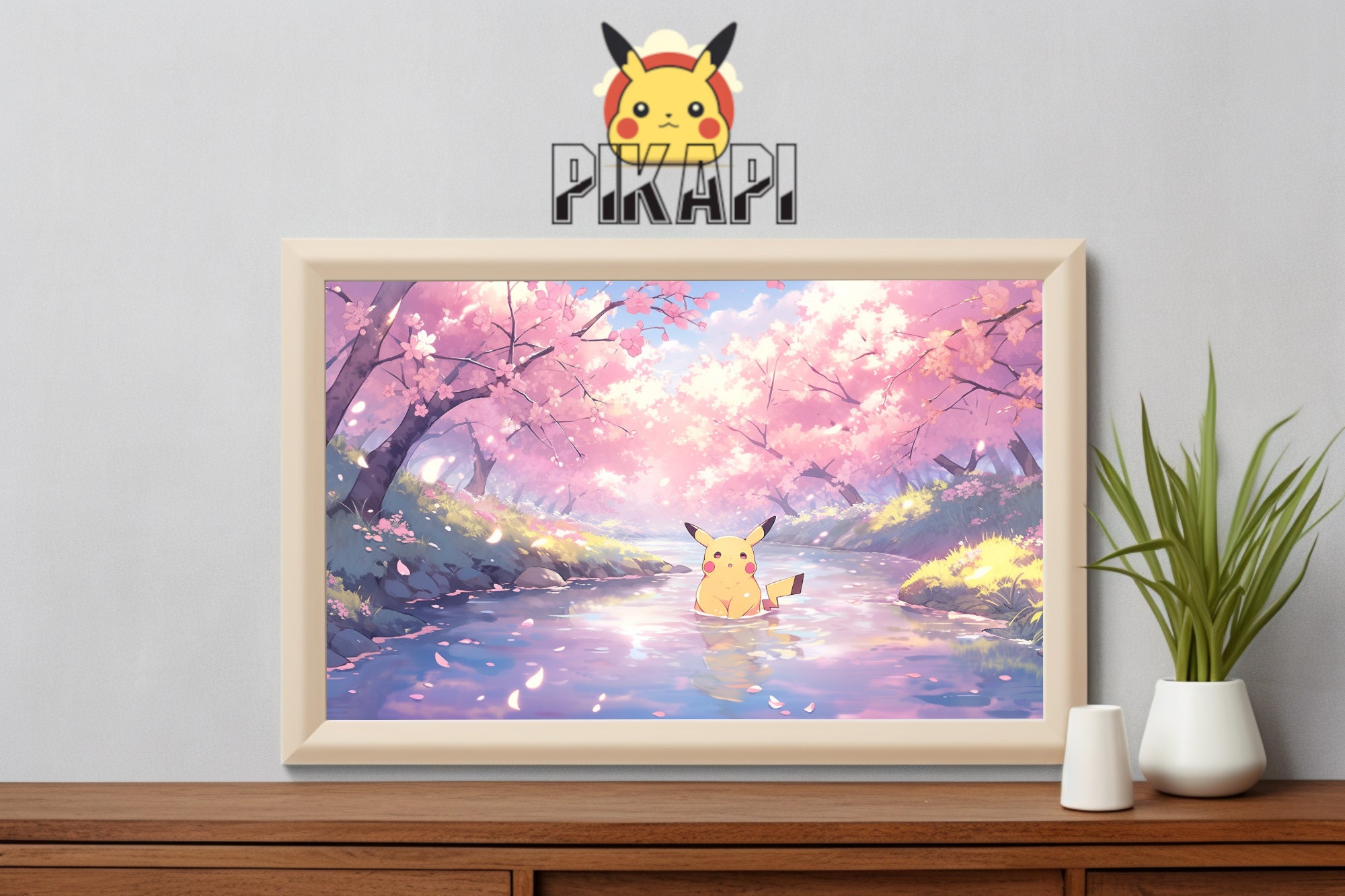 PRINTABLE Pikachu Under Sakura Trees, Japanese Art Style Painting ...