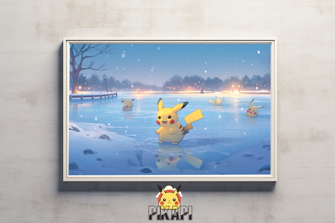 PRINTABLE Pikachu on an Ice Lake, Japanese Art Style Painting Digital ...