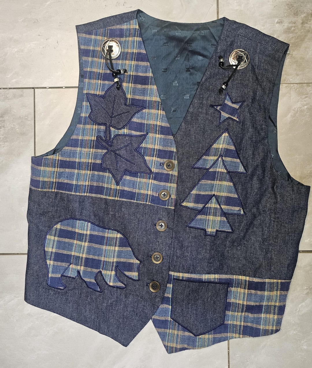 Christmas Vintage Blue Vest Leaf Tree Bear Small Women's Classic ...