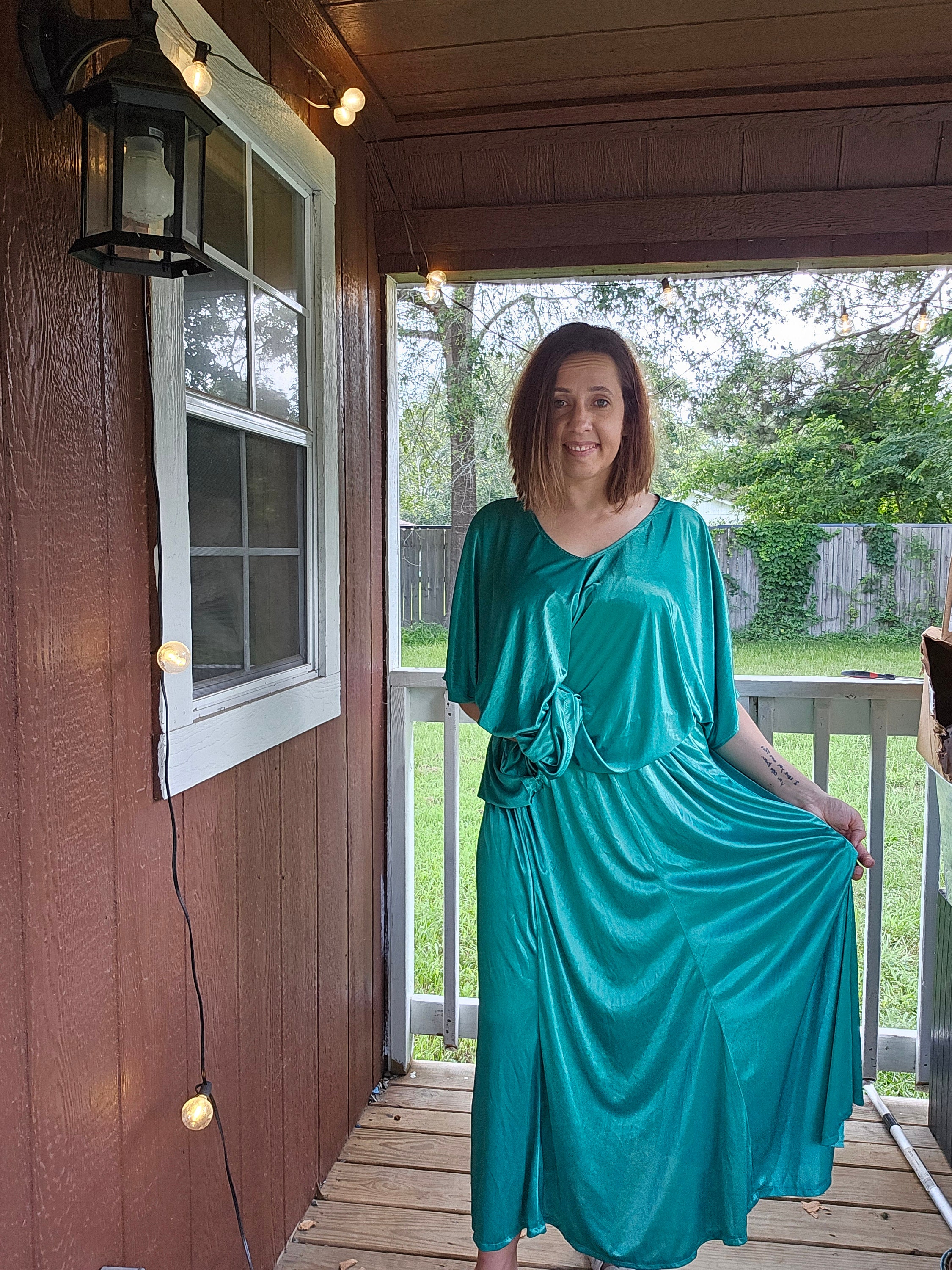 2 Piece Vintage Skirt Set 70s 80s Slinky Fun Party Green Unbranded M/L Loose Oversized Flowing ...