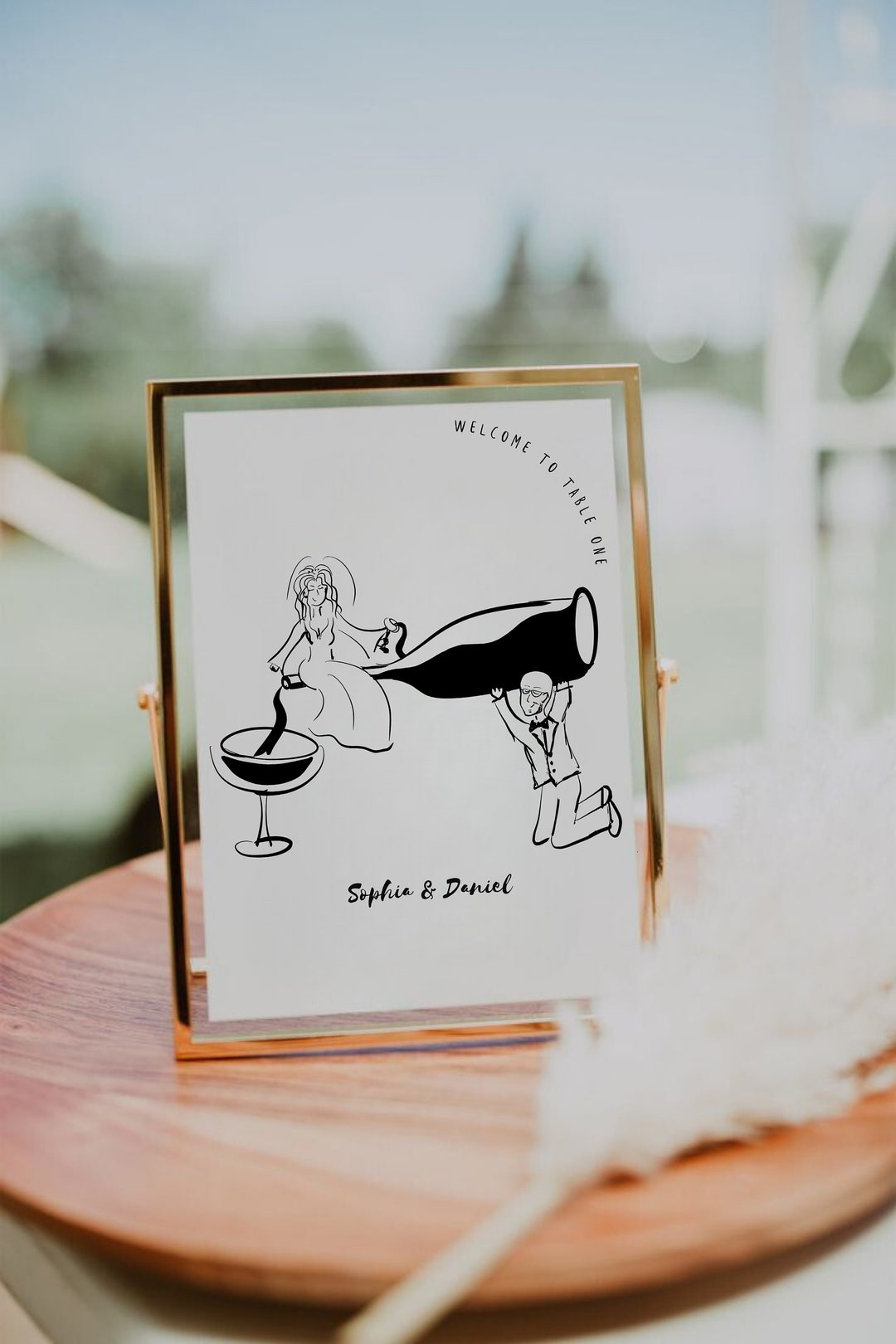 Guest Wedding Table Numbers Template Hand Drawn Glass Bride Groom ...