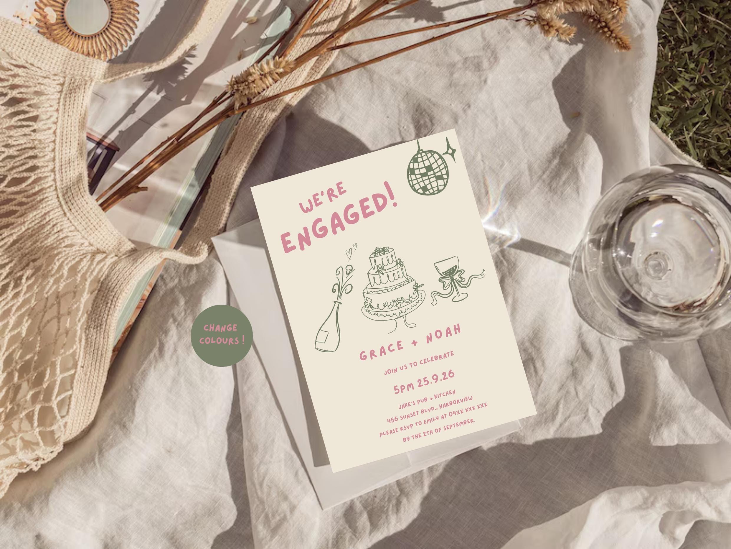 Hand Drawn Engagement Party Invitation Template Scribble Illustration ...