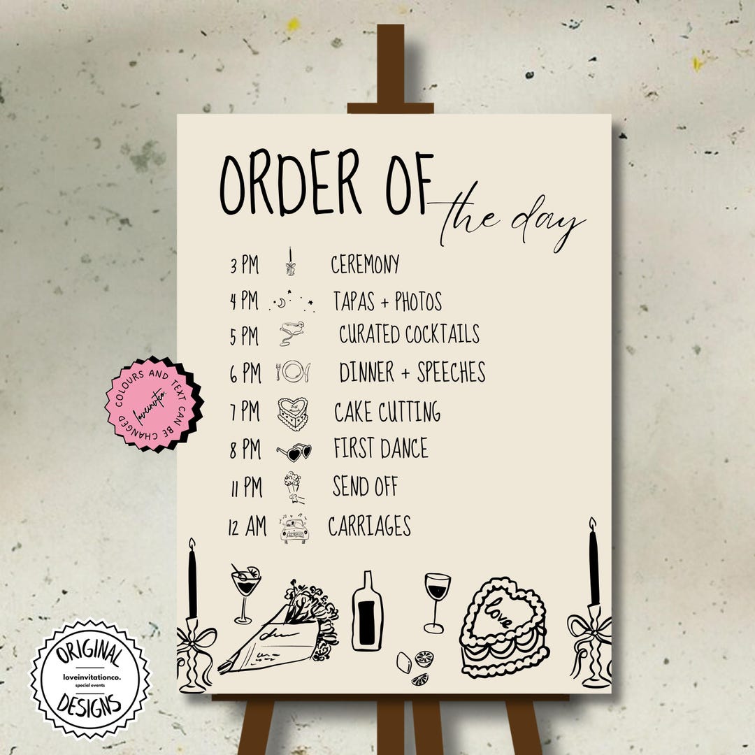 Wedding Order of Events Template Wedding Timeline Sign Whimsical ...