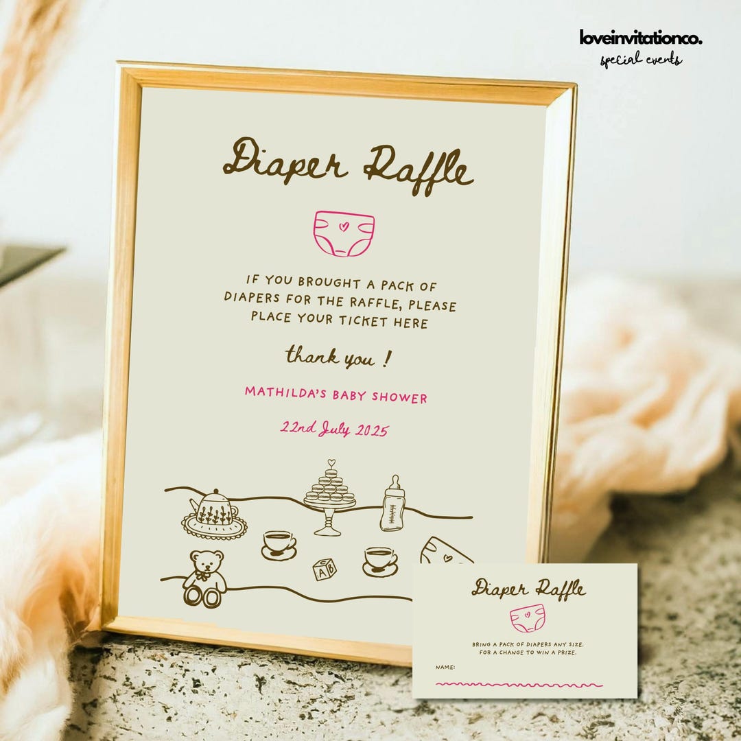 Diaper Raffle Sign Template Card Diaper Raffle Ticket Baby Shower Sign ...
