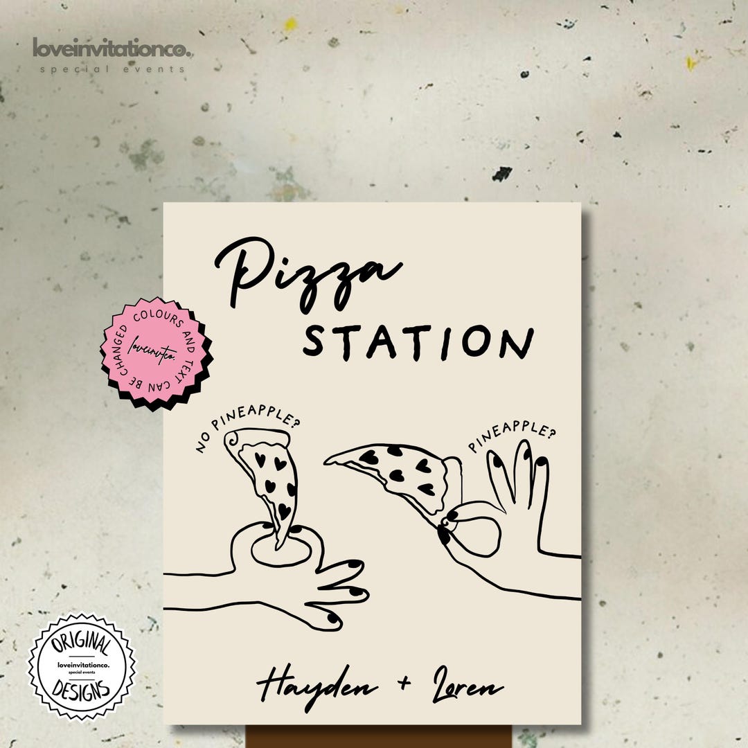 Wedding Pizza Sign Template Hand Drawn Wedding Sign Pizza Menu Italian ...
