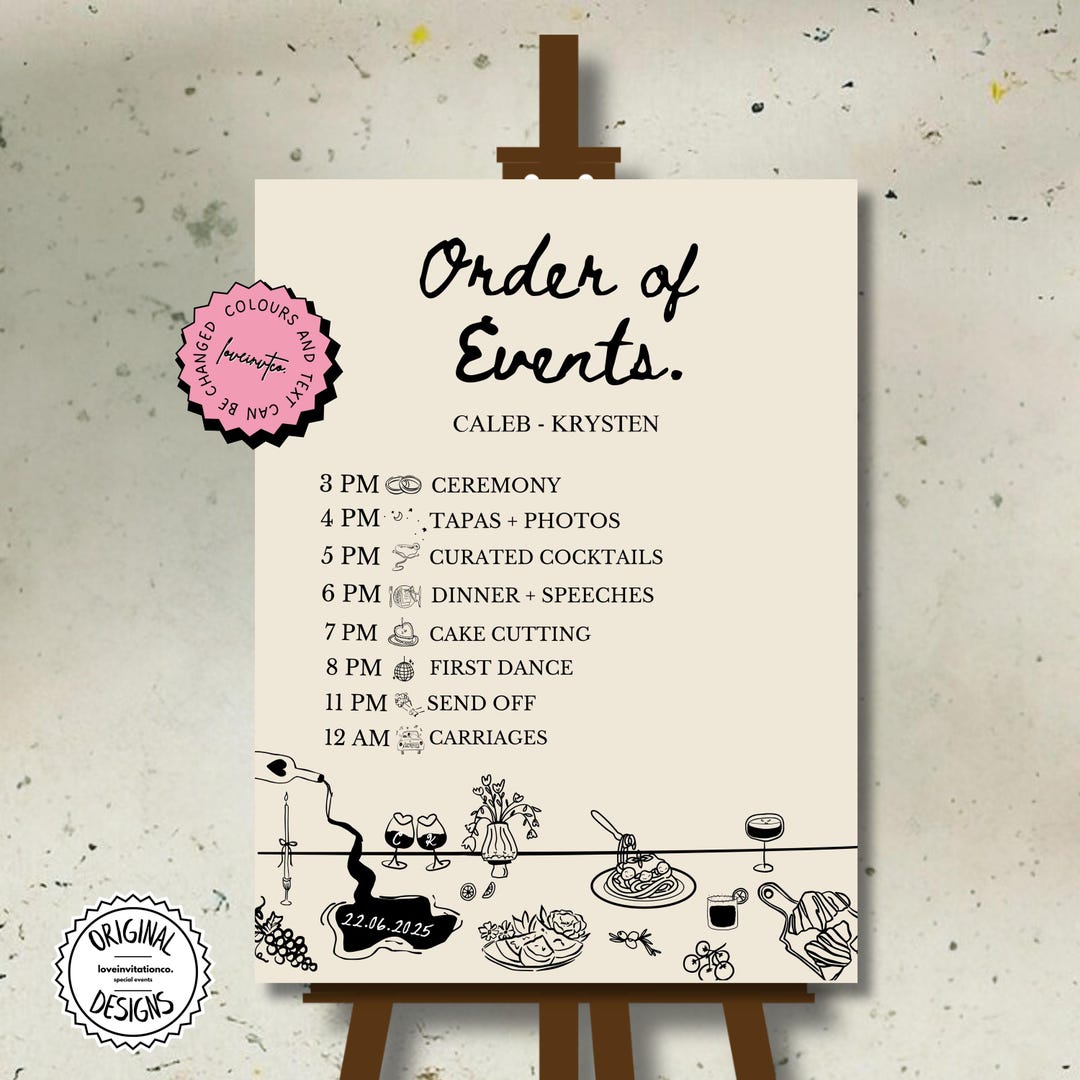 Wedding Order of Events Template Wedding Timeline Sign Whimsical ...