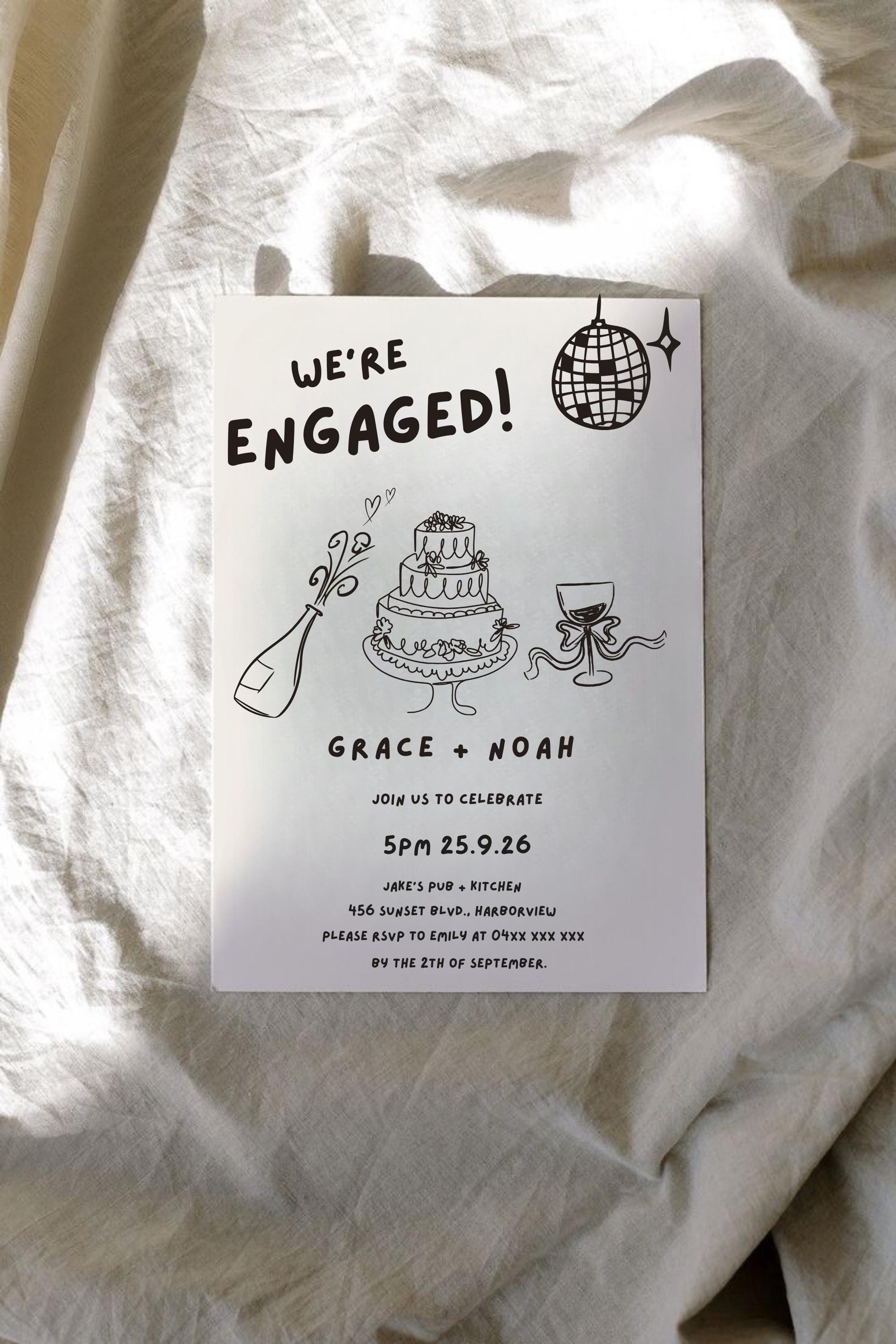 Hand Drawn Engagement Party Invitation Template Scribble Illustration ...