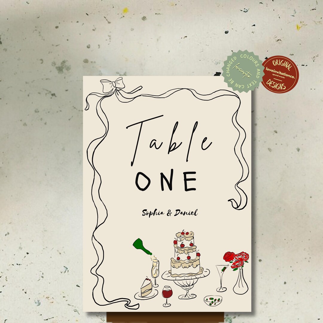 Guest Wedding Table Number Template Hand Drawn Wedding Table Decor Reception Table Decor Number ...