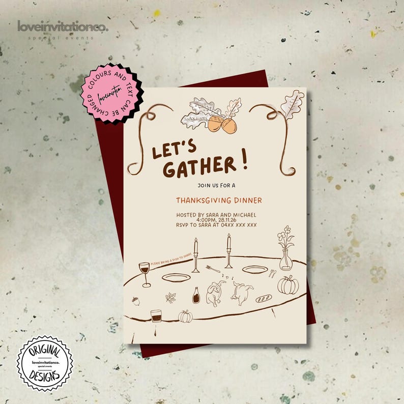 Editable Thanksgiving Invitation Template Printable Let's Gather Invite ...